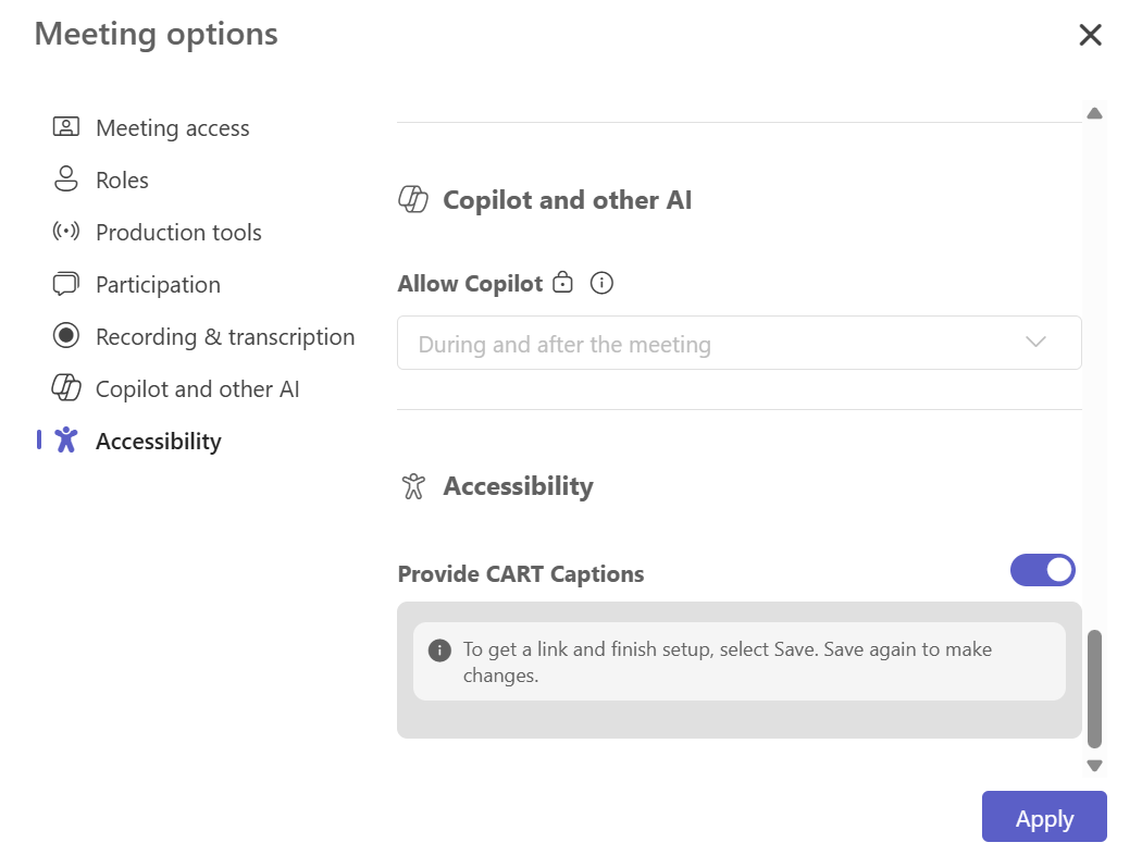 Send captions directly to MS Teams