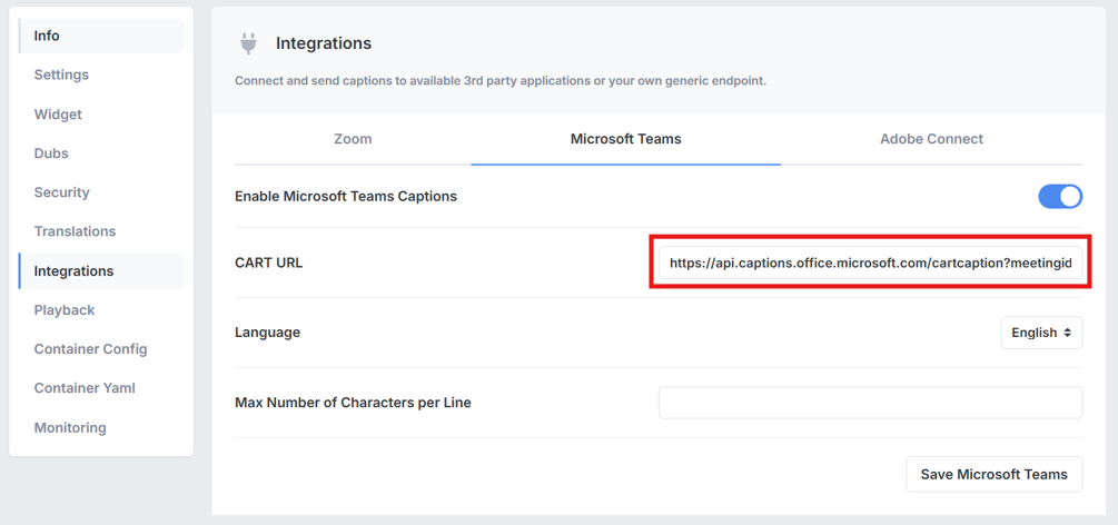 Send captions directly to MS Teams